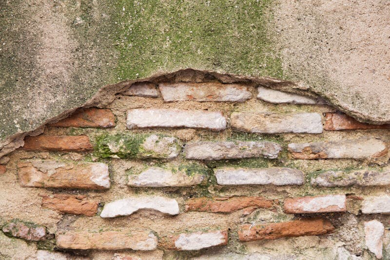Brick Wall with Stone Covered with Moss Stock Image - Image of moss ...