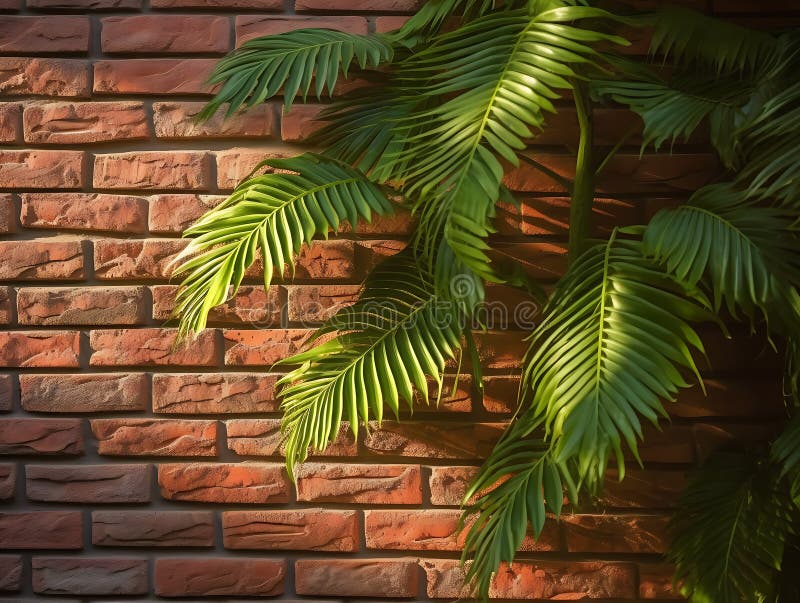 Brick Wall Texture Background and Palm Leaves Shadows. Ai Generative ...