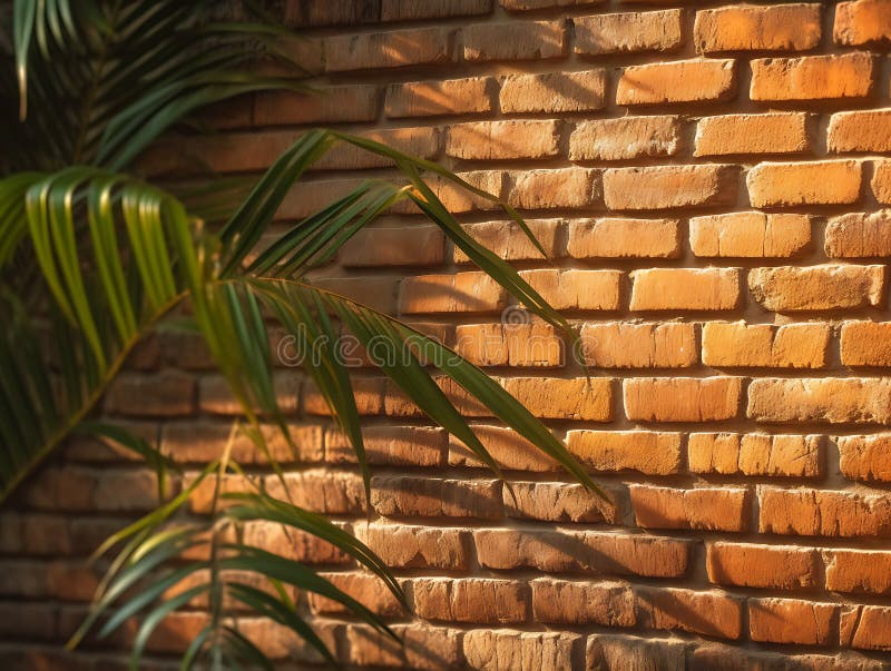 Brick Wall Texture Background and Palm Leaves Shadows. Ai Generative ...
