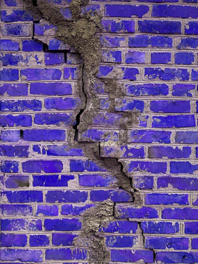 Brick Wall Texture with Cracked Blue Color. Destroyed Ancient Wall ...
