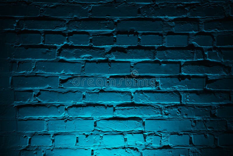 Brick Wall Texture with Light Blue Neon Effect As a Background Stock ...