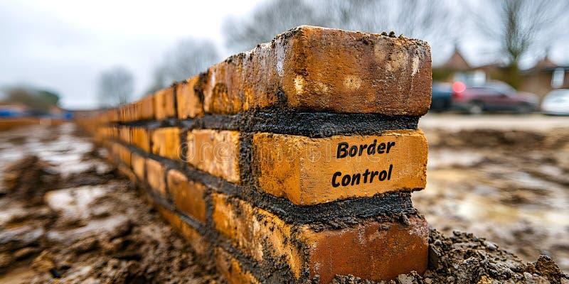 A Brick Wall Under Construction with the Inscription Border Control ...