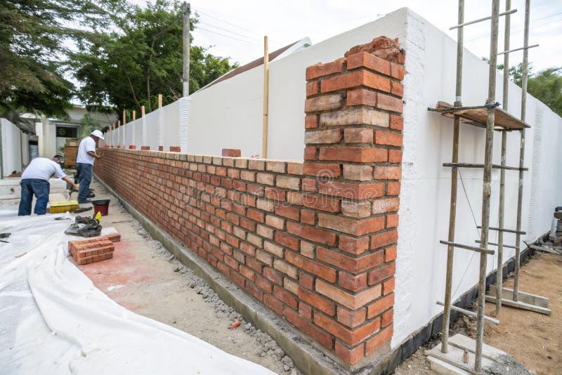 Brick Wall Under Construction Isolated on White Background Stock Illustration - Illustration of ...