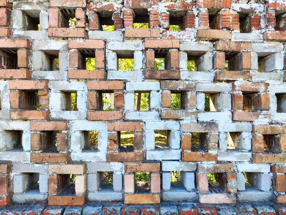 Brick Wall with Varied Patterns and Textures in Daylight. Background ...