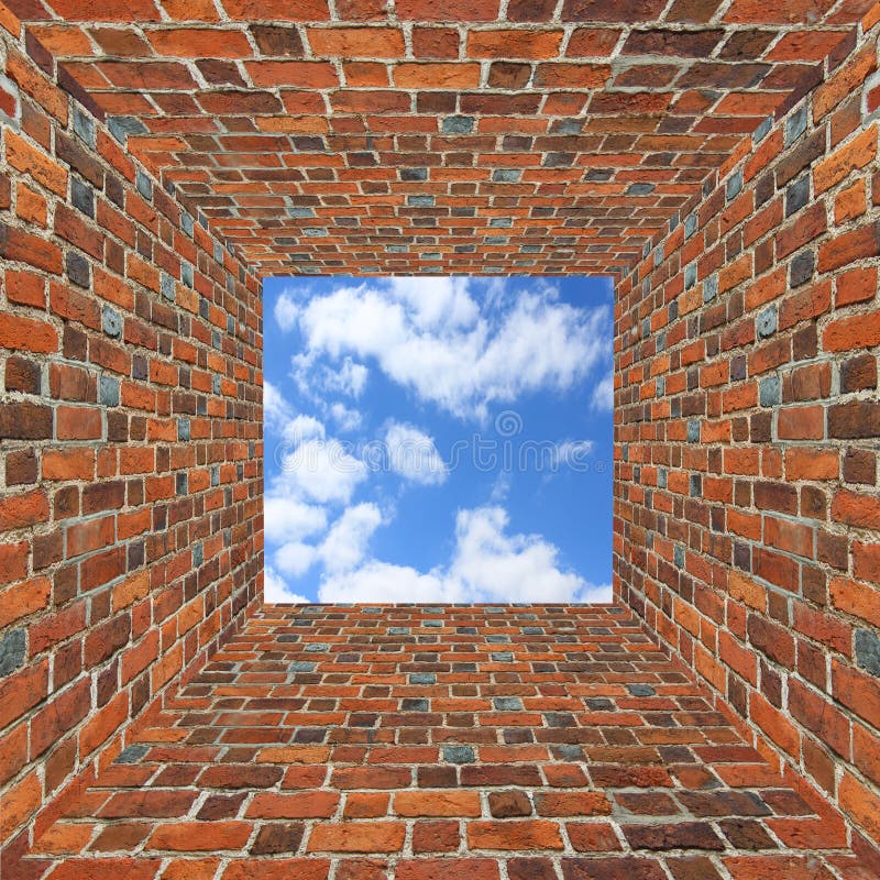 Brick Wall and View To the Sky Overhead Stock Photo - Image of ...