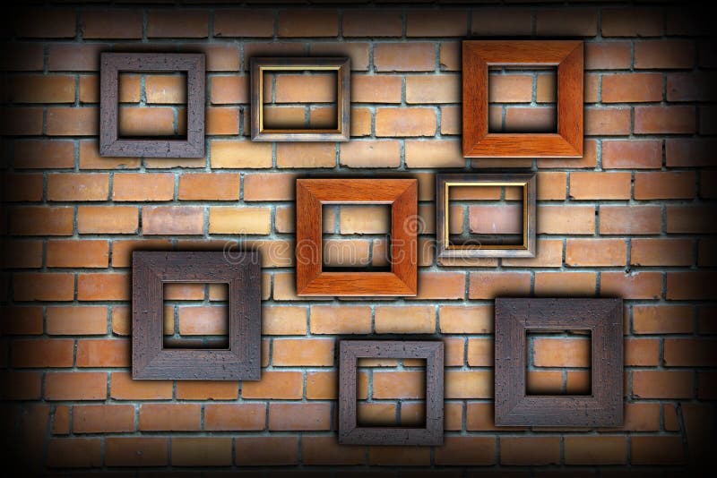 Brick Wall with Wood Frames Stock Image - Image of dirty, exhibition ...