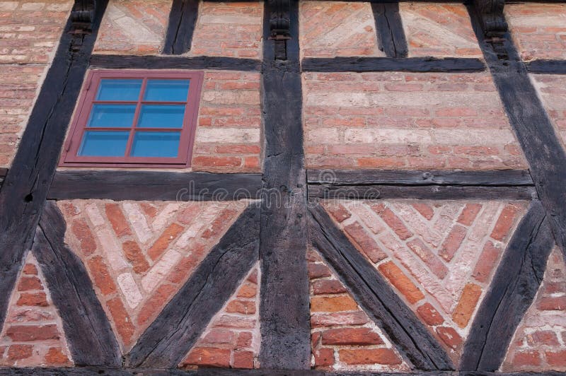 Brick Wall with Wooden Frames Stock Photo - Image of concept, material ...