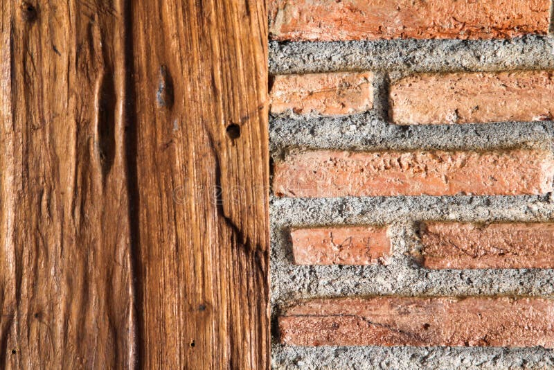 Brick Wall with Wooden Post of Building Stock Photo - Image of post ...