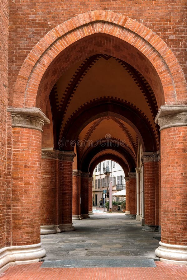 Brick Walls and Columns and Vaulted Ceiling in Town of Alba, Italy ...