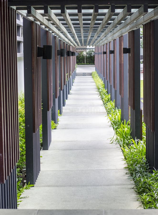 Brick Way with Sunshade,walkway Stock Photo - Image of path, pattern ...