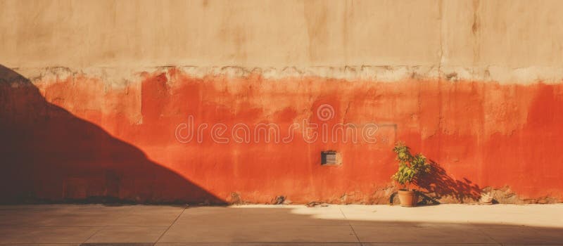A Brick Window in a Landscape Painting Shows an Orange Tree Shadow on a ...