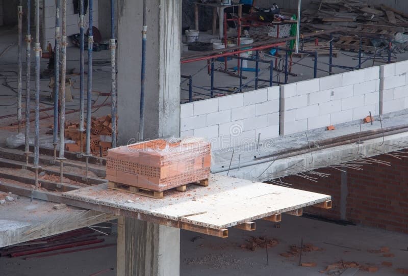 Brick in Work Construction in Building High Site Workplace with Copy ...