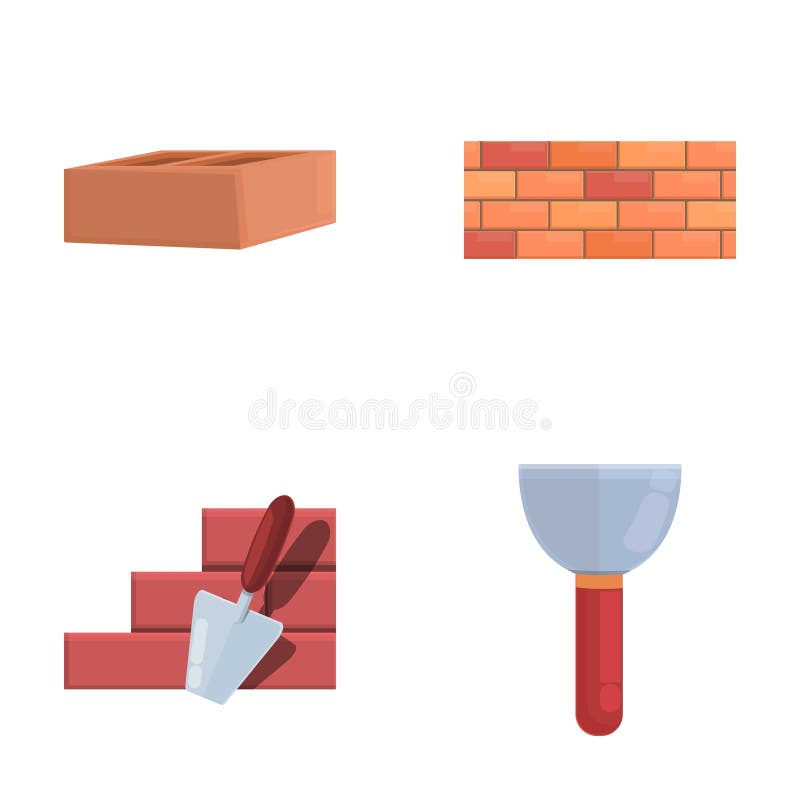 Brick Work Icons Set Cartoon Vector. Brick Wall and Trowel Stock Vector ...