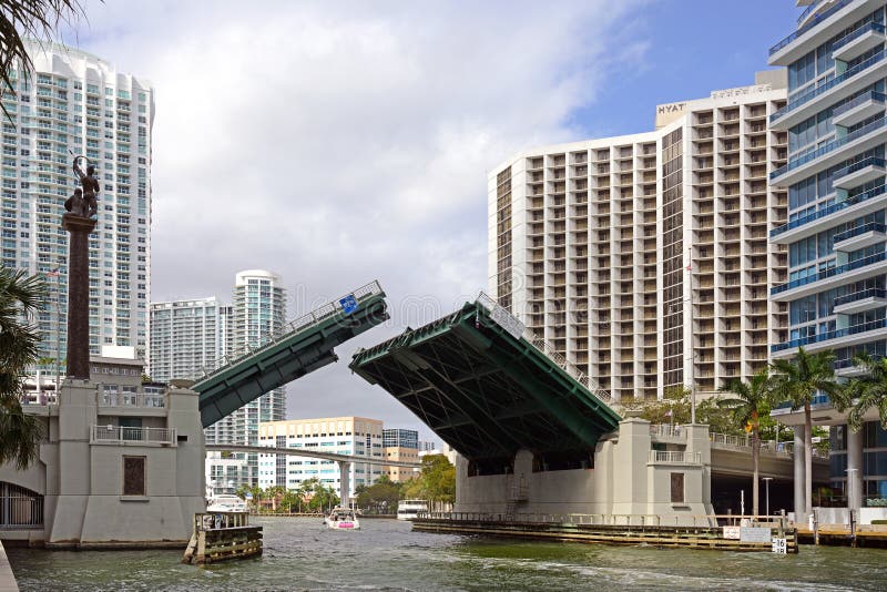 Brickell Avenue Bridge, Bascule Bridge Over Miami River in Downtown ...