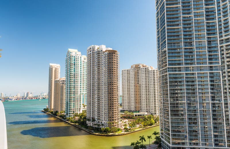 Brickell Key Buildings in Miami Stock Image - Image of urban, blue ...