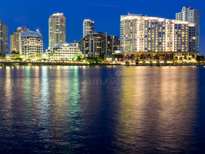 Brickell key at night stock photo. Image of downtown - 63997880
