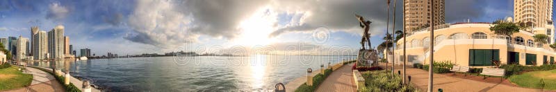Brickell Key Panoramic View at Sunrise, Miami Stock Photo - Image of ...