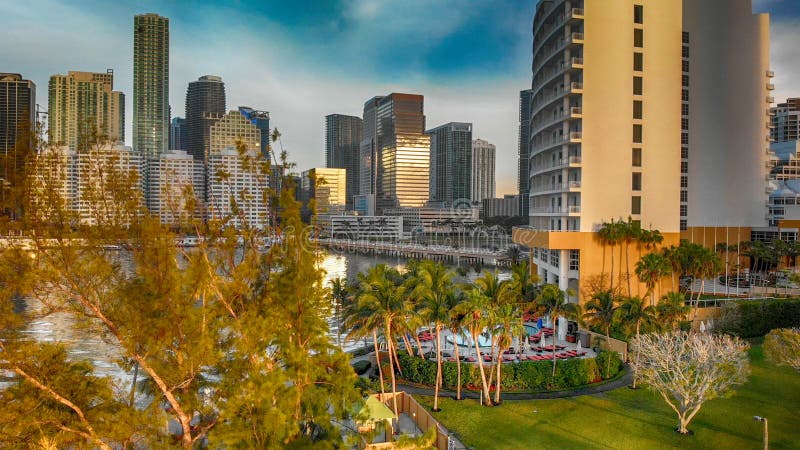 Brickell Key at Sunrise Aerial View, Miami Stock Image - Image of ...
