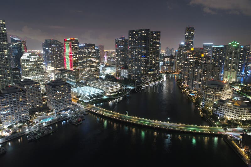 Brickell Miami Night Aerial Image Stock Image - Image of city, miami ...