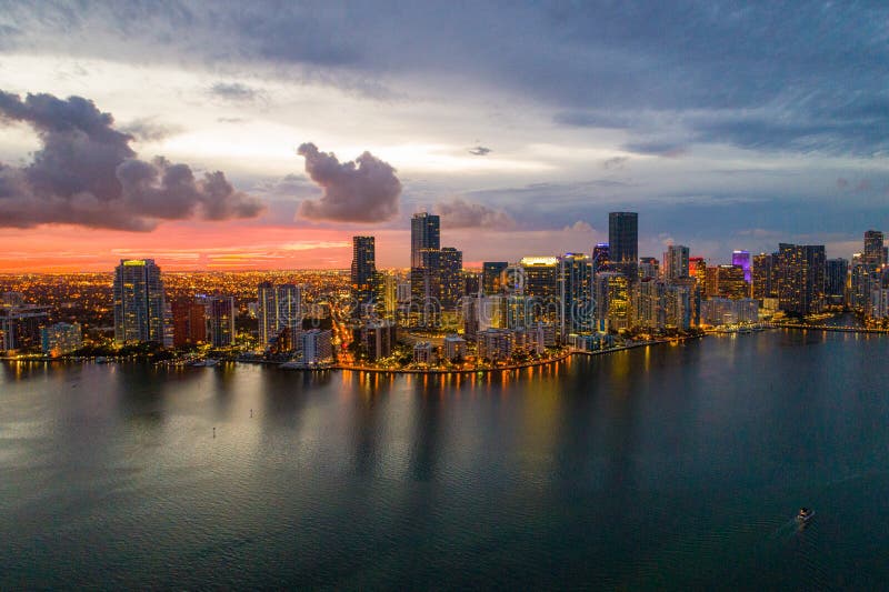 Brickell Miami after Sunset Aerial View Stock Photo - Image of coastal ...