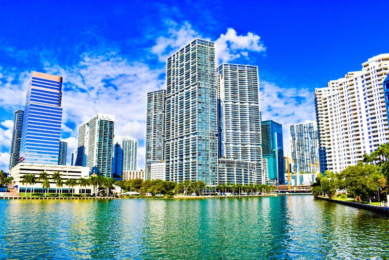 Brickell Point and Brickell Key View with Biscayne Bay Downtown Miami ...