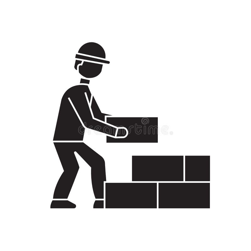 Bricklayer Black Vector Concept Icon. Bricklayer Flat Illustration ...