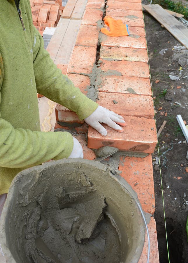 Bricklayer Bricklaying Brick Home Wall Stock Image - Image of worker ...