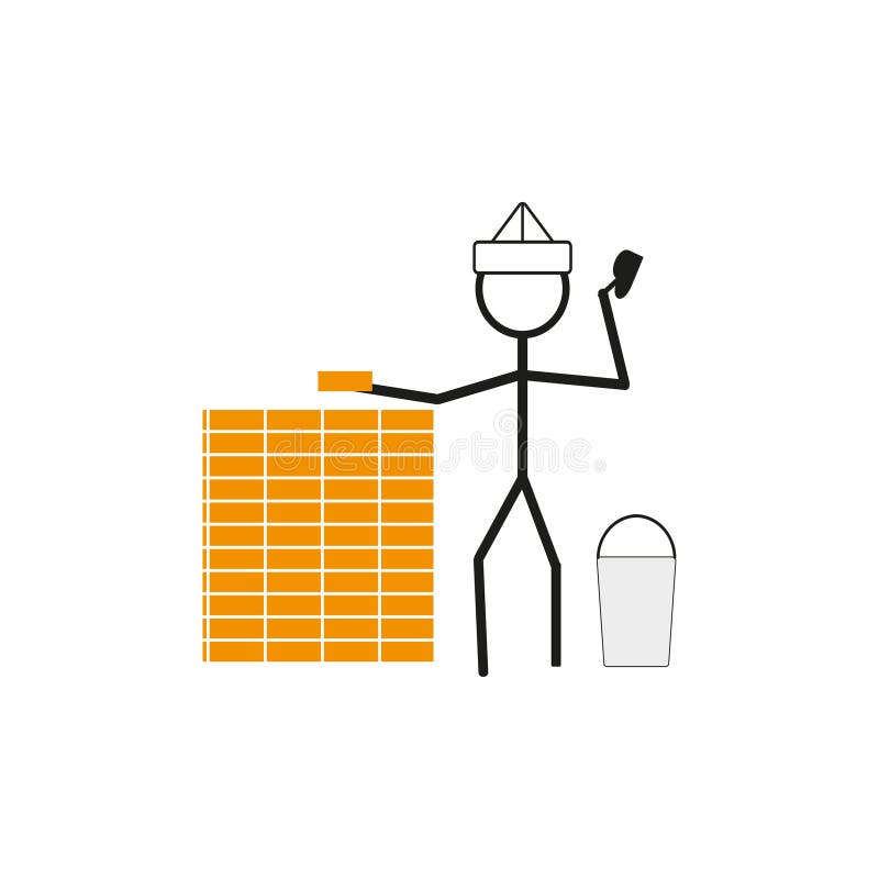 Bricklayer Builder Icon. Stickman Construction Worker. Brick Wall ...