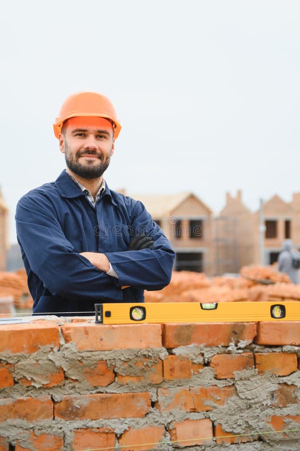 Bricklayer or Builder or Worker Build or Bricklaying or Laying a Stone ...