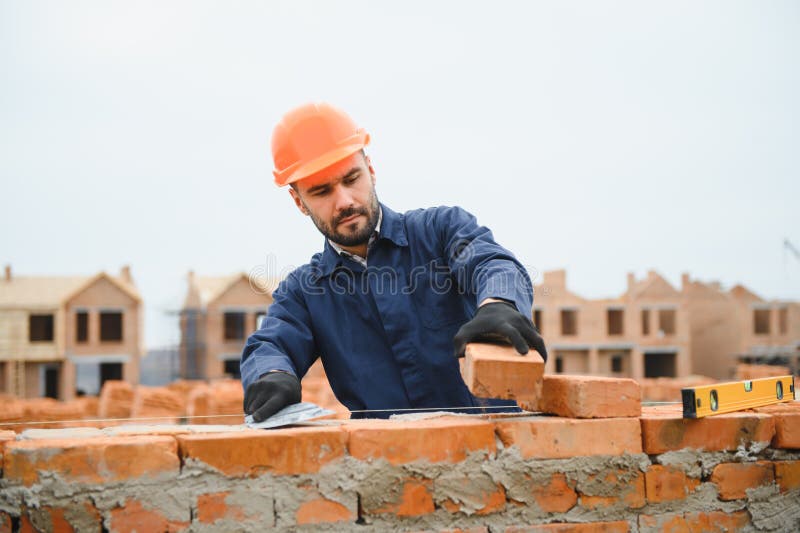 Bricklayer or Builder or Worker Build or Bricklaying or Laying a Stone ...
