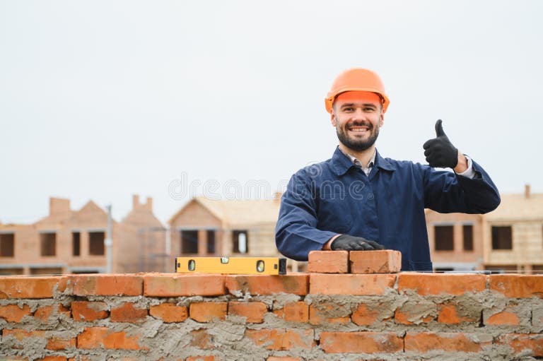 Bricklayer or Builder or Worker Build or Bricklaying or Laying a Stone ...