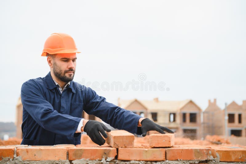 Bricklayer or Builder or Worker Build or Bricklaying or Laying a Stone ...