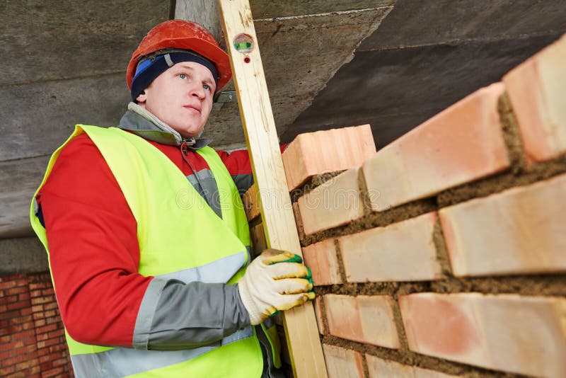 Bricklayer Builder Worker Laying Bricks Wall Stock Photo - Image of ...