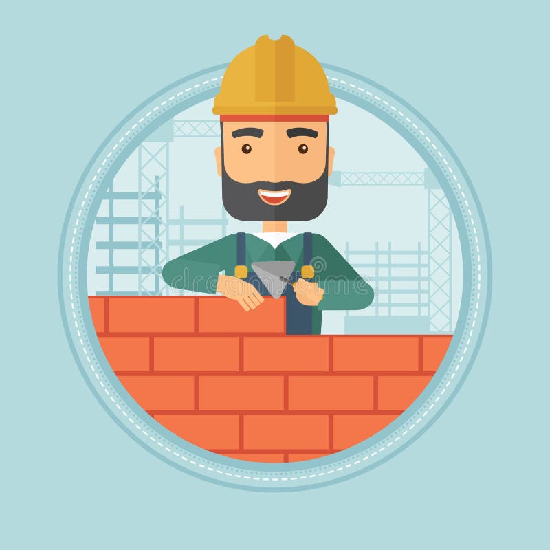 Builder Man is Building a Brick Wall. Stock Illustration - Illustration ...
