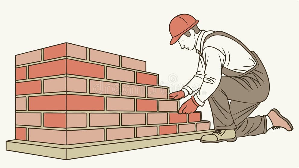 Bricklayer Building Wall with Bricks Illustration Vector Design Generative AI Stock Vector ...