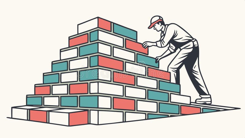 Bricklayer Building Stairs, Construction Work and Skilled Labor Vector ...