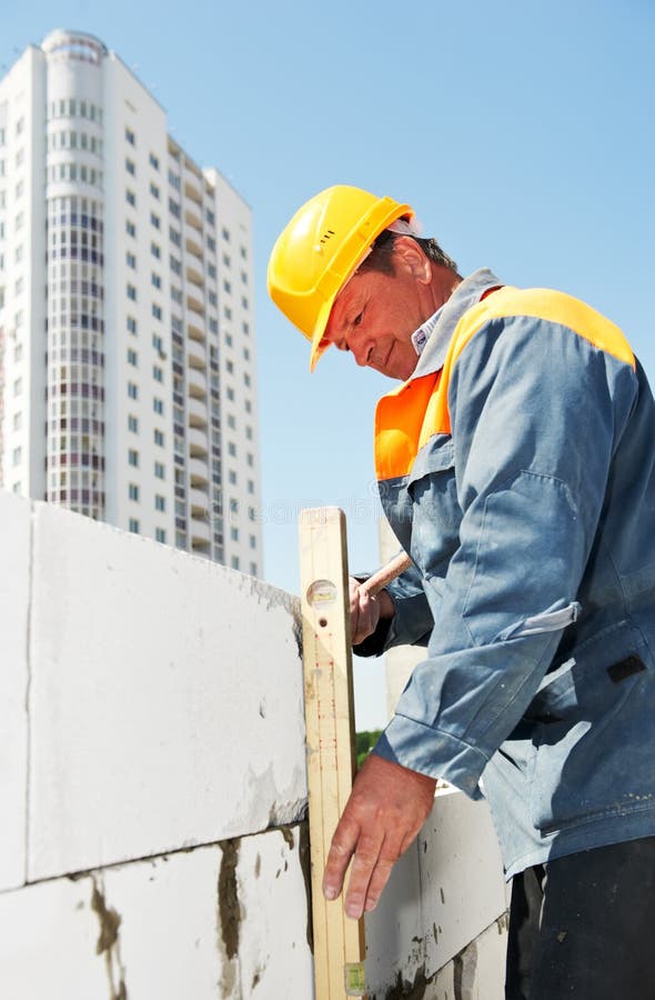 Bricklayer at Construction Masonry Stock Image - Image of process ...
