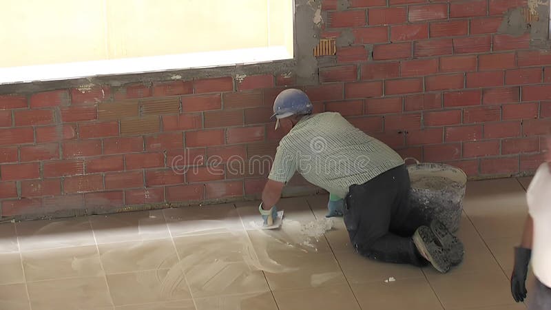 Bricklayer Grouting the Tiles with a Strowel Stock Footage - Video of ...