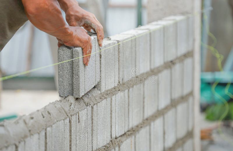 Bricklayer hands closeup stock image. Image of house, bricks - 5464311