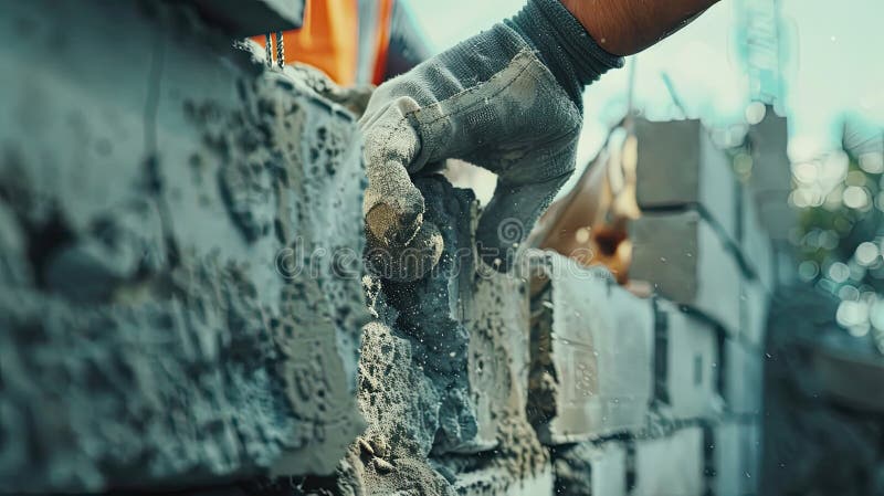 Bricklayer Industrial Worker Installing Brick Masonry Stock Photo ...