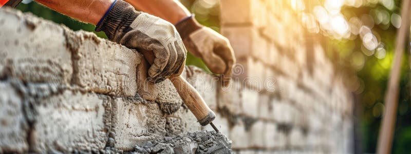 Bricklayer Industrial Worker Installing Brick Masonry Stock Image ...