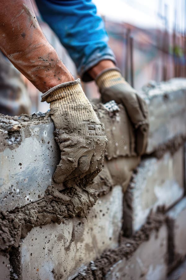 Bricklayer Industrial Worker Installing Brick Masonry Stock Photo ...