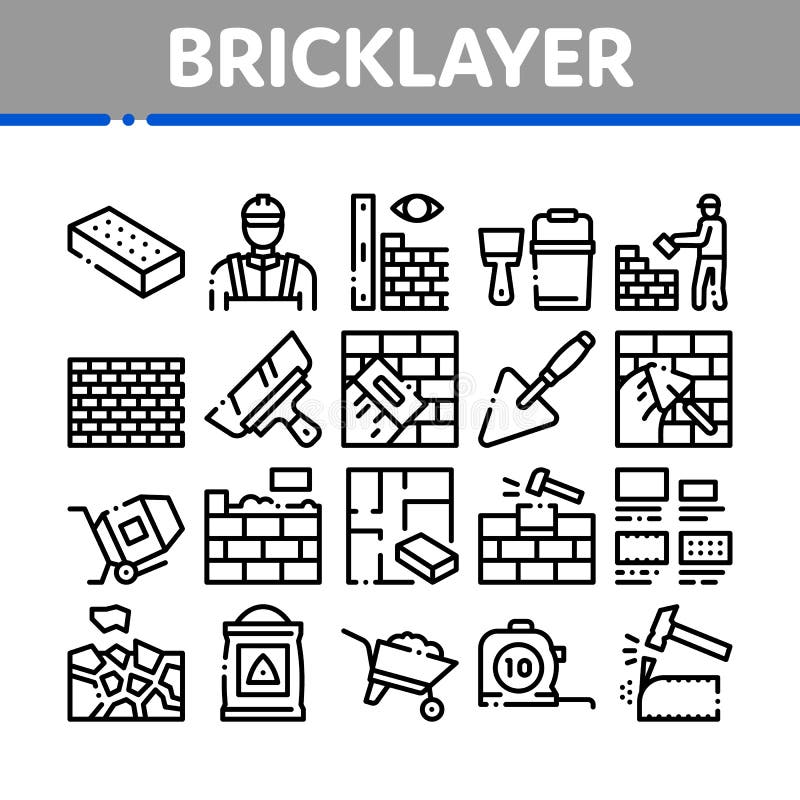 Bricklayer Industry Collection Icons Set Vector Stock Vector ...