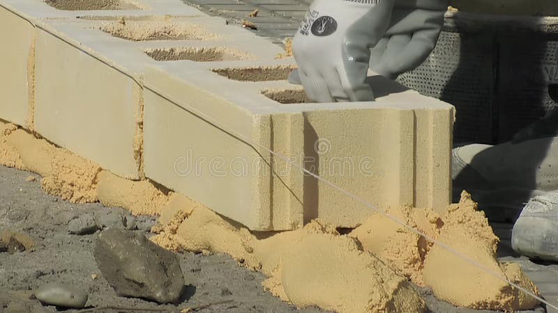 Bricklayer Putting Brick in a Industrial Wall Stock Video - Video of ...