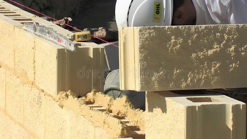 Bricklayer Making a Exterior Industrial Wall Stock Video - Video of ...