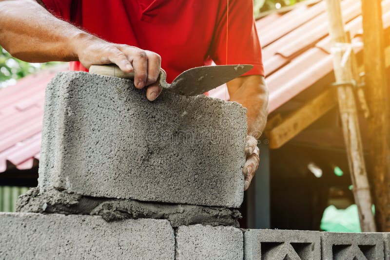 Bricklayer Man Working Build for Construction at Home Stock Image ...