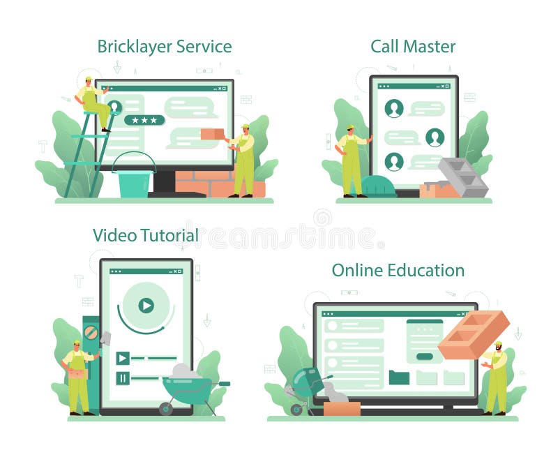 Bricklayer Online Service or Platform Set. Professional Builder ...
