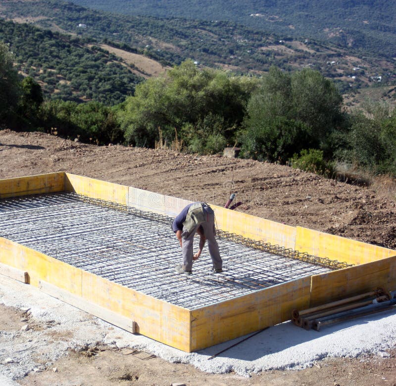 Bricklayer Preparing the Formwork for the Foundation of a New House ...