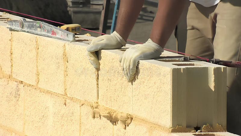 Bricklayer Making a Exterior Industrial Wall Stock Video - Video of ...