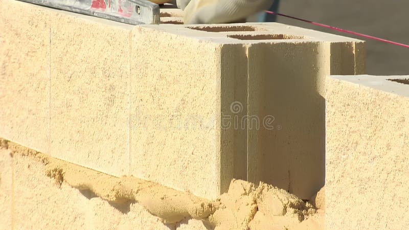 Bricklayer Putting Bricks in a Exterior Industrial Wall Stock Footage ...